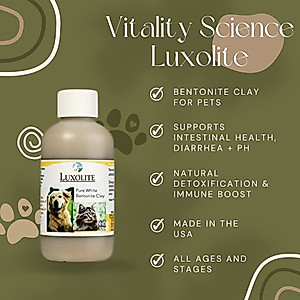 Vitality Science Luxolite Bentonite Clay for Pets | All Natural Anti Diarrhea for Dogs & Cats | Gas Relief for Dogs | Detox for Digestive & Immune Support for Dogs | Loose Stool Relief (Large)