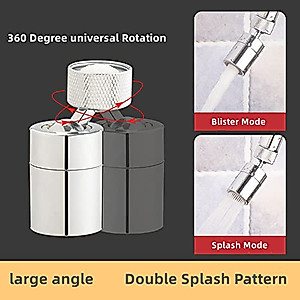 Sink Faucet Aerator, 1.8 GPM Extra Big Angle Rotate Kitchen Sink Aerator Sprayer Head 360 Degree Swivel Kitchen Sink Sprayer Attachment-55/64 Inch-27UNS Female Thread-Chrome (Metal Embossing, Silver)…