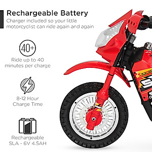 Best Choice Products Kids 6V Ride On Motorcycle w/Treaded Tires, Working Headlights, 2mph Top Speed, Training Wheels, Realistic Sounds, Music, Battery Charger - Red