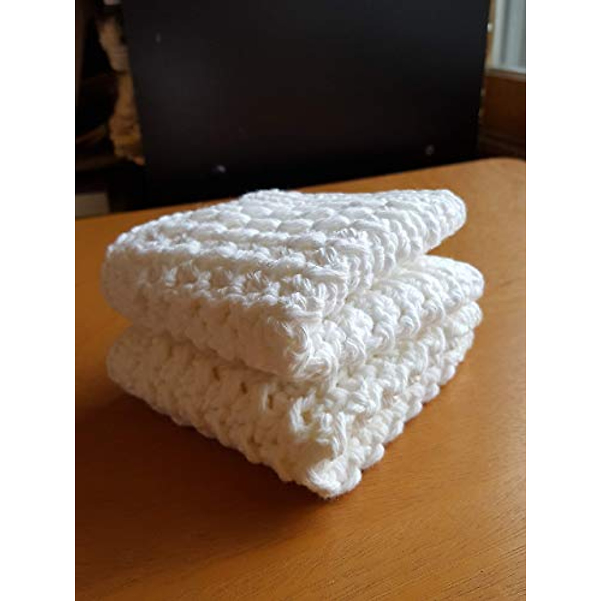 Handmade crochet washcloth, dishcloth * thick and dense *100% cotton set of 2, size 7.5 inches (White)
