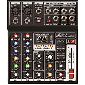 Audio2000'S AMX7351 Five-Channel Audio Mixer with USB 5V Power Supply, USB Interface, and Sound Effect