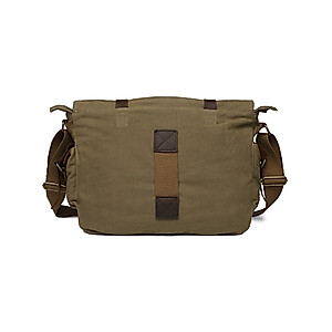 Sechunk Vintage Military Leather Canvas Laptop Bag Messenger Bags Medium （Army Green）