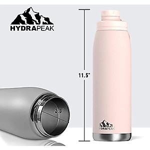 Hydrapeak 40 oz Insulated Water Bottle with Chug Lid - Leak Proof and Spill Proof Double Walled Vacuum Insulated Stainless Steel Water Bottles, Cold for 24 Hours | Hot for 12 Hours (Seashell)