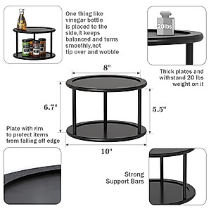 Lazy Susan Spice Rack Organizer - 2 Tier Bamboo Wooden Turntable for Cabinet,10 Inch Black