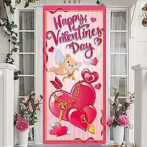 HOWAF Happy Valentine's Day Door Cover, Large Fabric Valentines Day Party Decoration Door Banner, Love Heart Backdrop Banner for Valentines Day Party Supplies, Valentine's Day Front Door Hanging Decoration