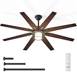 Amico Ceiling Fans with Lights, 66'' Indoor/Outdoor Black Ceiling Fan with Remote Control, Reversible DC Motor, 8 Blades, 3CCT, Dimmable, Noiseless, Vintage Ceiling Fan for Bedroom, Farmhouse
