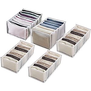 Owill-home Wardrobe Clothes Organizer（5PCS）- Foldable Storage Drawer Divider Boxes for Clothes Portable Closet Organizers Washable Storage Containers for Underwear, Leggings, Skirts, T-shirts, Socks