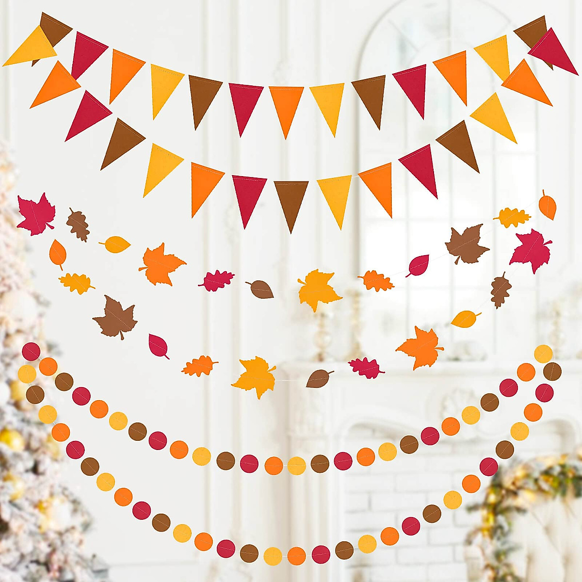Autumn Leaf Pennant Banner for Thanksgiving Decorations, Thanks Giving Celebration Hanging Décor Backdrop Garland, Fall Harvest Theme Birhday Baby Shower Wedding Party Supplies, SONGTIY