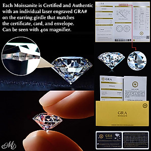 Moissanite Stud Earrings/No Poke Screw Back / 6 Prong / 4 CT / 8 MM/White Gold Vermeil/Colorless Flawless Lab Grown Diamond/Hypoallergenic/GRA Engraved/Gift Set