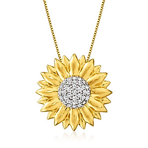 Ross-Simons 0.70 ct. t.w. White Topaz Sunflower Pendant Necklace in 18kt Gold Over Sterling. 18 inches
