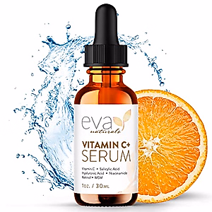 Eva Naturals Vitamin C Serum for Face Plus Hyaluronic Acid, Retinol, Niacinamide & Salicylic Acid, Anti Aging Serum, Reduce Fine Lines, Wrinkles & Dark Spots, Brightening Skin Serum for Glowing Skin (1 oz)