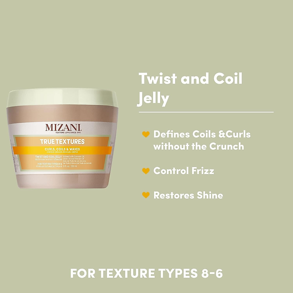 MIZANI True Textures Twist and Coil Paraben & Silicone-Free Jelly - Provides Touchable Texture With Coconut Oil, For Curly Hair