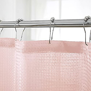 15 Piece Bathroom Shower Curtain set with Memory Foam Bath rugs. 2 Solid Rose Pink Beige Color Modern Design None-Slip Bath Mats Includes12 Roller Ball Hooks Style Carrie (Lite Rose Pink)