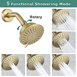 PARLOS Shower System, Brushed Gold Shower Faucet Set with Tub Spout(Valve Included), 5-Setting Mode Shower Head and Tub Spout with Diverter, Multi-Function Wall Mounted Shower Bathtub Combo, 1436908