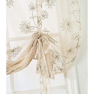 Molaxhome Roman Window Shades Sheers - 48inch Long, Embroidery Balloon Curtains Drapes 1 Panels for Kitchen Room (39x48inch, Flower)