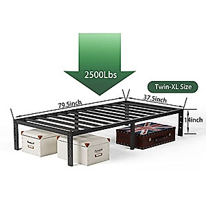 Tooyyer Metal Twin XL Bed Frame 14" High 3000 lbs Heavy Duty Extra Long Metal Bed Platform No Box Spring Needed Easy to Assemble Non-Slip Noise Free Black-Twin XL