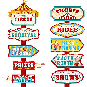 20 Pieces Carnival Decorations Circus Theme Party Directional Signs Carnival Party Signs Welcome to The Circus for Kids Carnival Birthday Party Decorations Supplies