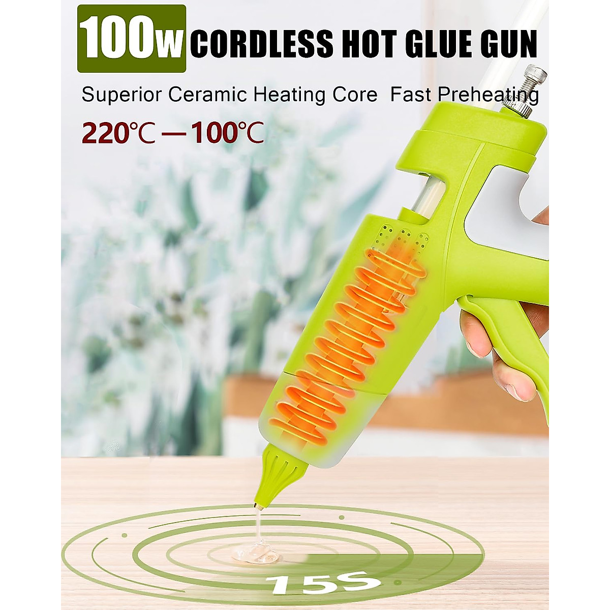 Taingwei Cordless Hot Glue Gun Kit for Ryobi 18v Battery,100W LED Digital Hot Melt Glue Gun with 10pcs 0.43'' Hot Glue Sticks for Home Repair, Arts & Crafts (Battery not included)