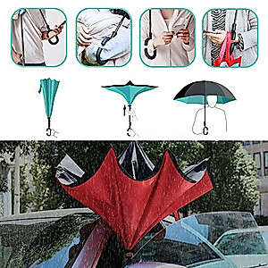 owen kyne Windproof Double Layer Folding Inverted Umbrella, Self Stand Upside-down Rain Protection Car Reverse Umbrellas with C-shaped Handle (Sapphire Blue)
