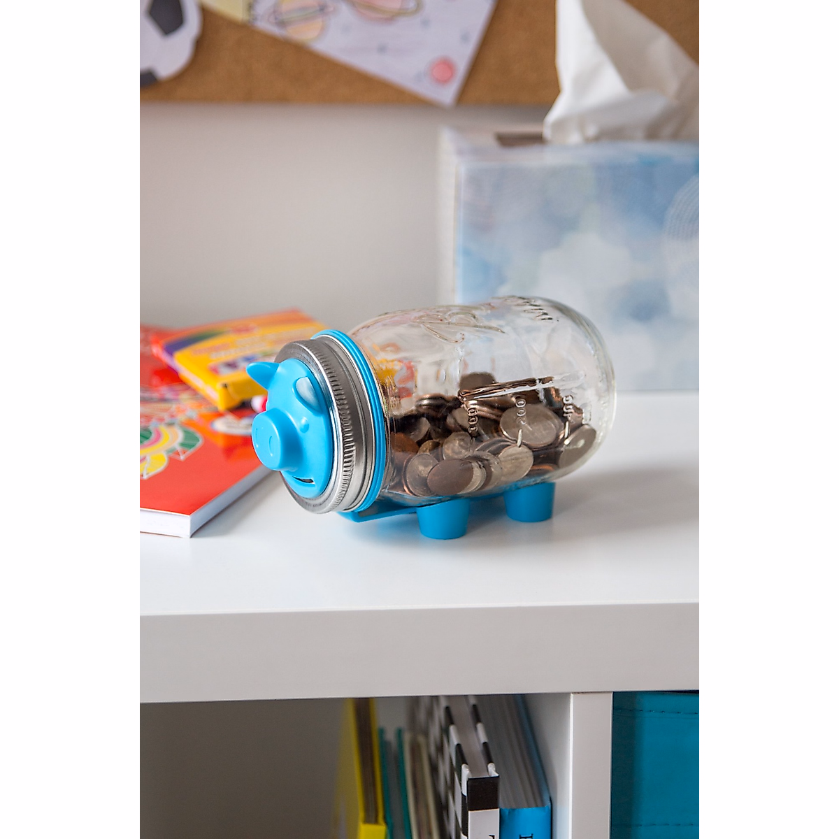 Jarware 82637 Piggy Bank Lid for Regular Mouth Mason Jars, Blue