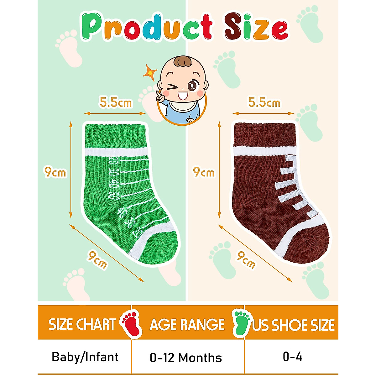 Hicarer Baby Football Outfit 6 Pairs Baby Boy Football Socks Newborn Touchdown Football Socks Infant Toddler Socks Toddler Ankle Socks for 0-12 Months Boys