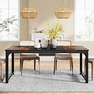 LITTLE TREE 70.9 Inch Large Dining Table Rectangular Kitchen Furniture for 6 to 8 People, Brown+Black