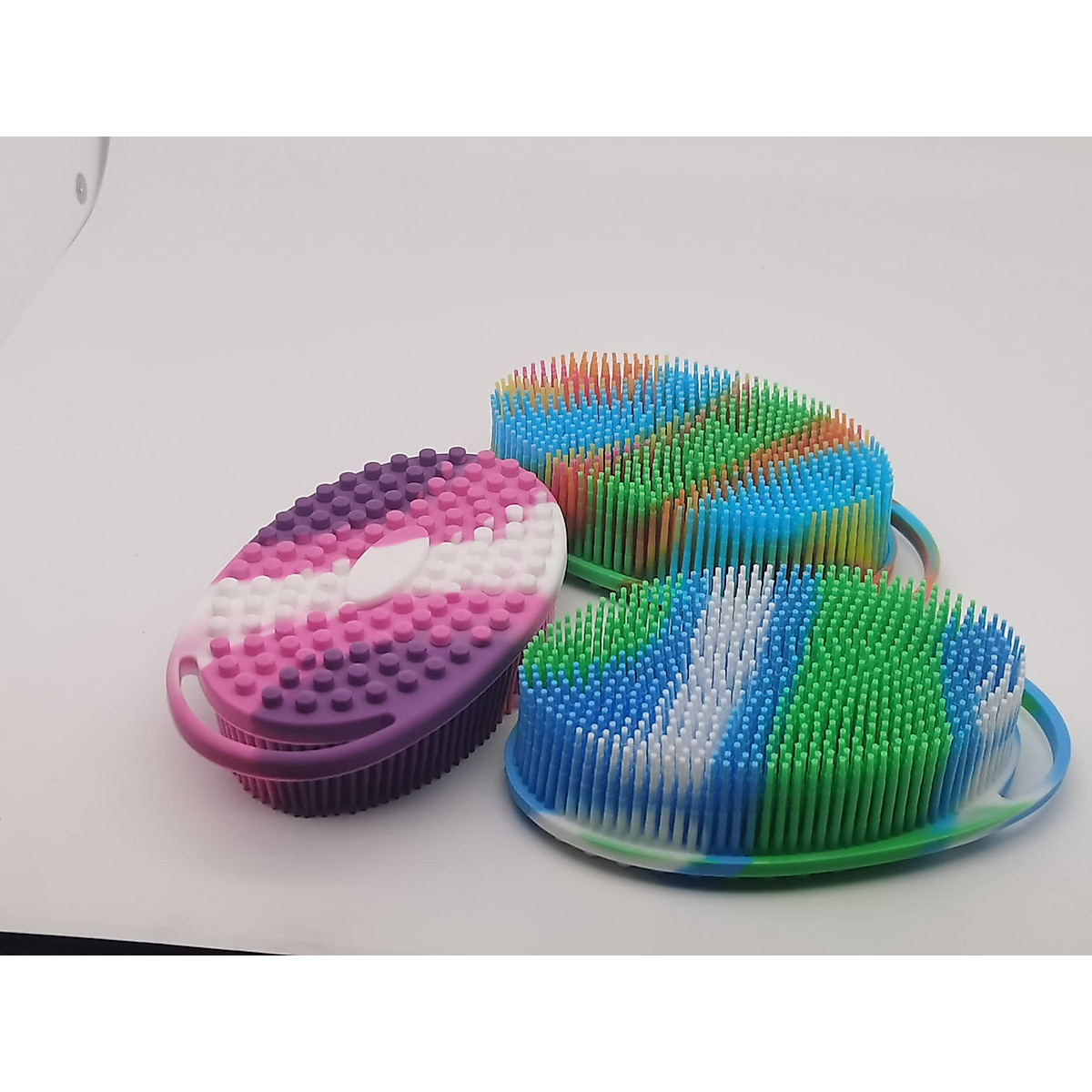 Silicone Body Brush, Exfoliating Body Scrubber, Silicone Body Scrubber Loofah, Silicone Bath Brush, Soft Exfoliating Body Bath Shower Scrubber Brush for Kids and Adults All Kinds of Skin 3 Pack