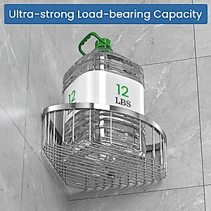 TENOVEL Shower Basket Brushed Stainless Shower Corner Shelf,Shower Caddy Stainless Steel Rustproof,Soap Caddy Shower Organizer Wall Mounted Basket(Includes Screws)