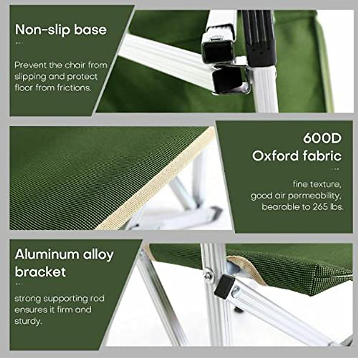 Portable Camping Chairs 2 Pack, Higher Folding Beach Chair Outdoor Sun Pool Lawn Picnic Sand Chair Aluminum Frame with Carrying Bag for Hiking BBQ Beach Traveling Picnic Fishing