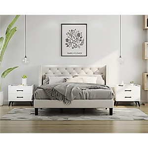 Youmumeub Nightstand with 2 Drawers White Besides Table for Bedroom Modern End Table for Bedroom Sofa Small Caninet with Solid Metal Legs