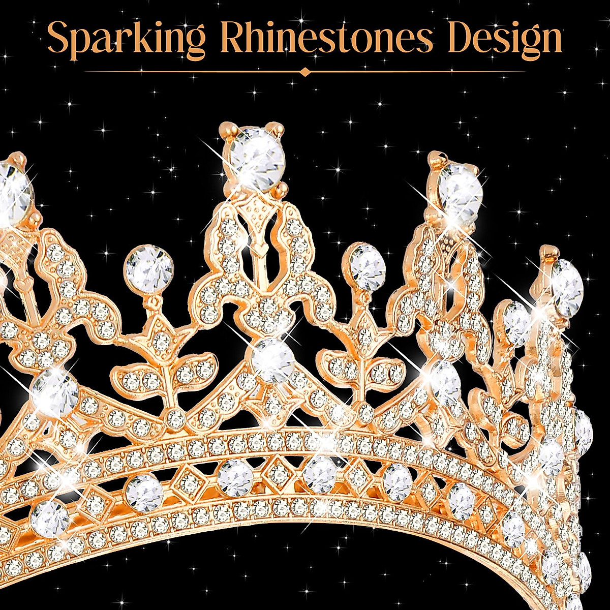 Wavyknot 10 Pieces Crown Tiara for Women Crystal Headband with Comb Princess Rhinestone Queen Crown Bridal Hair Accessories Jewelry for Women Prom Birthday Party Wedding Gifts(Gold)