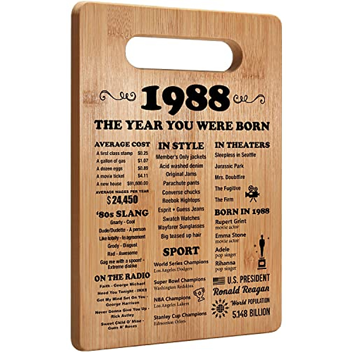 35th Birthday Gifts for Women Men, 35 Year Old Birthday Gifts, 1988 Poster, Back In 1988 Cutting Board, 35th Birthday Decorations