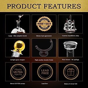 welly pro Whiskey Decanter Set with Wooden Base - Etched World Globe Whiskey Decanter Set, Whiskey Gifts for Men