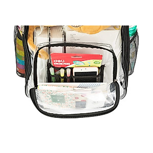 K-Cliffs Rolling Clear Backpack Heavy Duty Bookbag Quality See Through Workbag Travel Daypack Transparent School Book Bags with Wheels Black