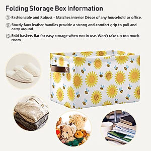 ALAZA Rectangle Storage Basket Cute Sunflower and Bee Organizer Bin for Pet Children Toys, Books, Clothes Perfect for Rooms Playroom Shelves 1PCS
