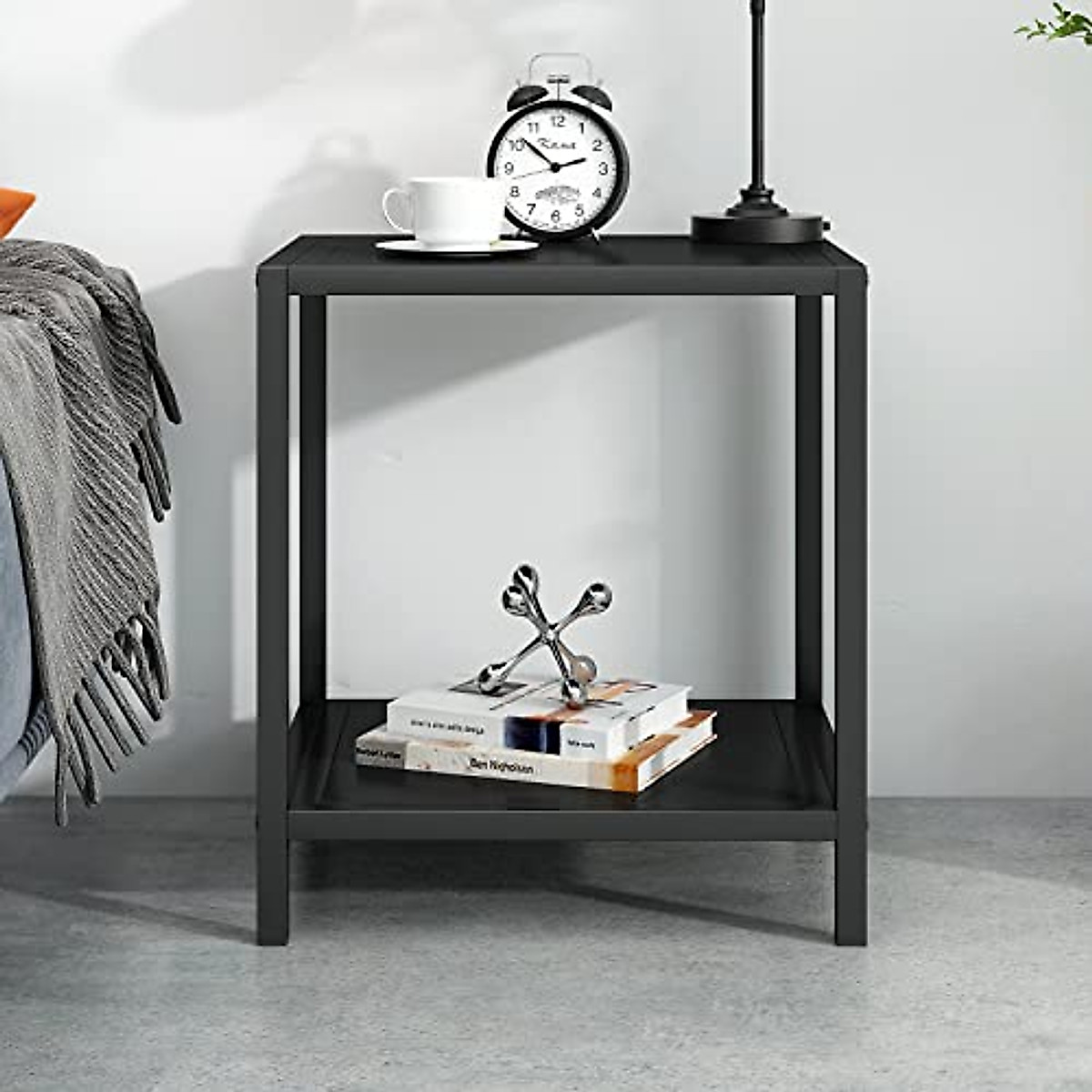 NEW JETO End Table Modern Small 2 Tier Side Table Nightstand/Easy Assembly Living Room Tables-European Wrought Iron Style Square Coffee Table