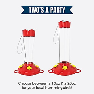 MEKKAPRO Outdoor Hummingbird Feeder Made from Glass, Humming Bird Feeders for Outdoors Hanging Ant and Bee Proof with 5 Nectar Feeding Stations, Bright Red, Backyard Feeder (10 Ounces)