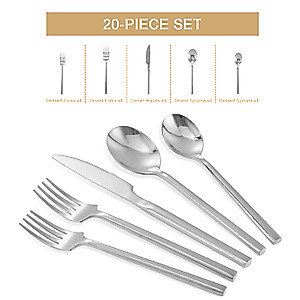 Silverware Set 20-Piece Stainless Steel Flatware Cutlery Set Service for 4, Tableware Utensils Set Includes Knife/Spoon/Fork for Kitchen Home Restaurant Gift, Mirror Polished, Dishwasher Safe Silver