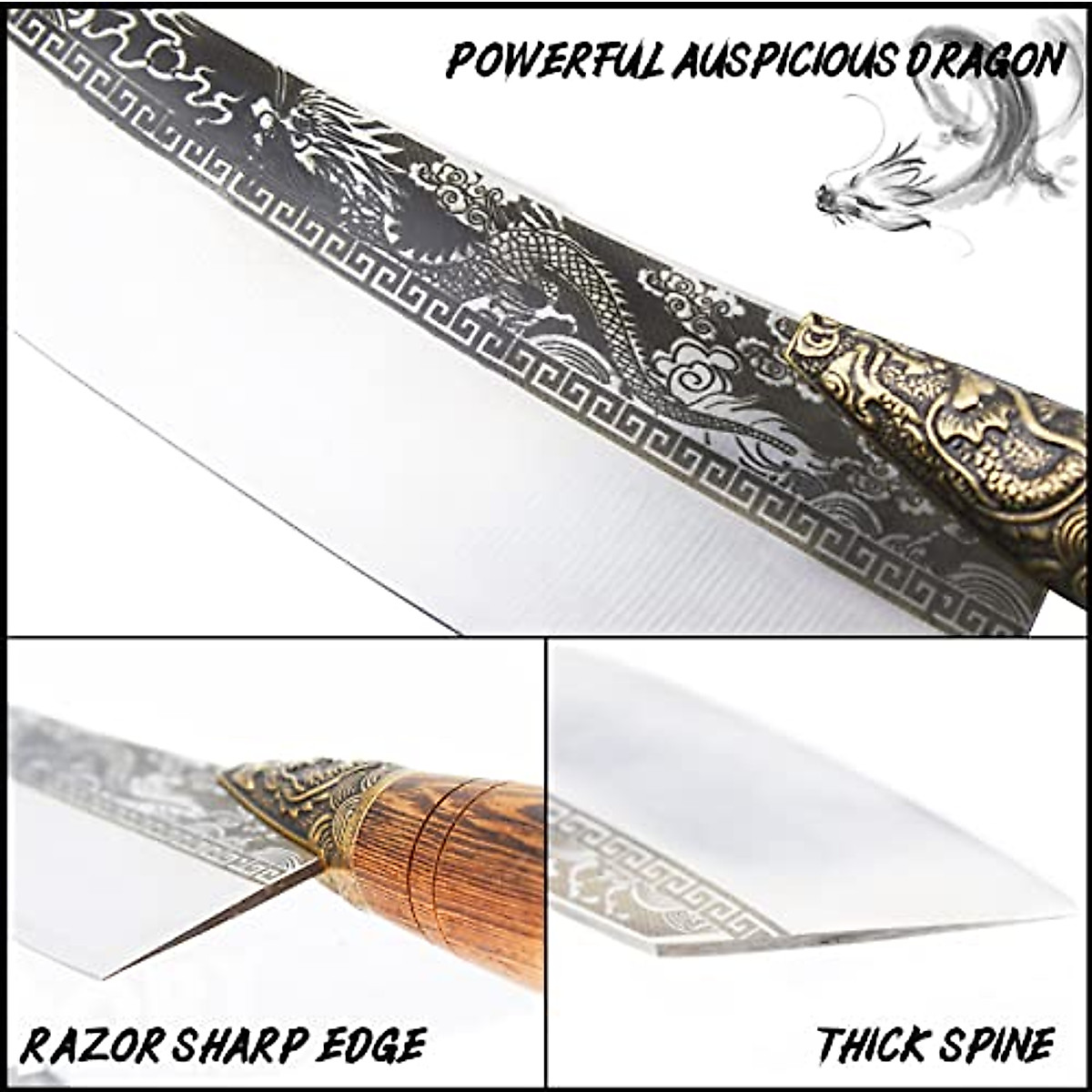 KITORY Handmade Kiritsuke Knife Chef Knife 8 inch Vegetable Cleaver for slicing sushi, High Carbon Steel Kitchen Knife Dragon Pattern Blade, Wenge Wood Handle, Longquan Knife with Gift Box for Home