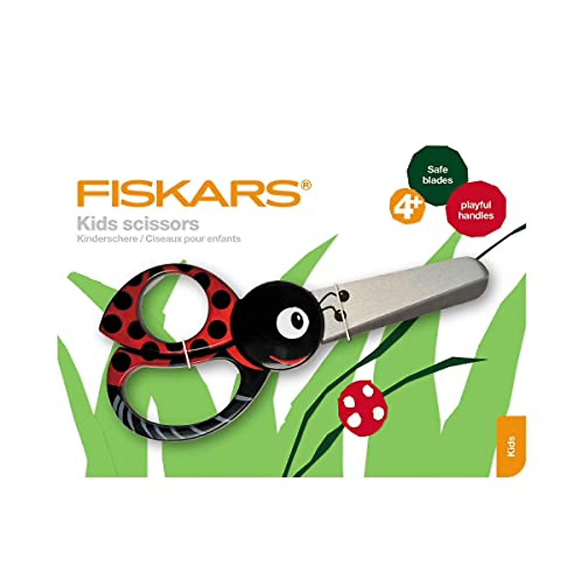 Fiskars Children's Animal Scissors with Ladybird Motif, From 4 Years, Length: 13 cm, For Right and Left Handers, Stainless Steel Blade/Plastic Handles, Red, 1004612