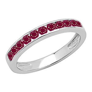 Dazzlingrock Collection 0.50 Carat (Ctw) 10k Round Red Ruby Women Anniversary Wedding Stackable Ring Band 1/2 CT, White Gold, Size 6
