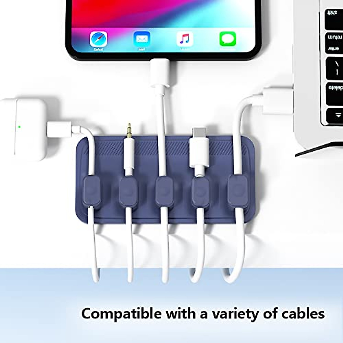 Cable Holder Cord Organizer Magnetic Multipurpose Desk Cable Keeper SHEEAST Cable Management 5 Clips for USB C Cables, Micro Cables, Sticks to Wood Marble Metal Glass, Blue 2 Pack