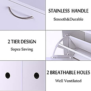 KD ModySimble Tipping White Shoe Cabinet 2-Drawer Horizontal Shoe Rack Storage Organizer Wooden Shoe Cabinet