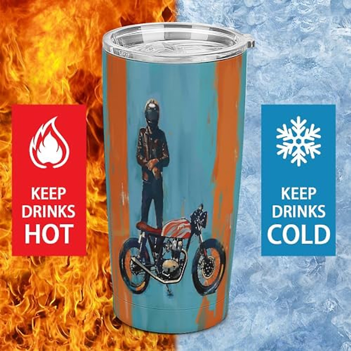 WNICELIN Vintage Motocross Dirt Bike Tumbler Insulated Stainless Steel Travel Tumbler Car Cup with Lid with Straw And Brush 590ml