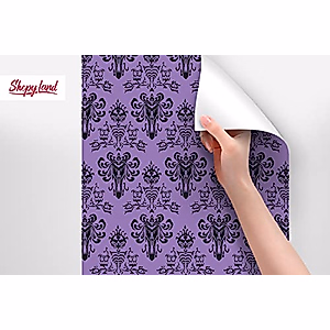 Removable Wallpaper Haunted Mansion, Peal and Stick Wall Decal, Haunted House Wall Covering, 1 Panel, W-136 (24" Wx120L, Purple, Black, White)