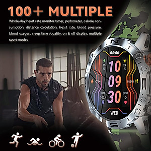 GLONHI Smart Watch for Men Women, 1.43" AMOLED HD-Display (Answer/Make Call)，Fitness Tracker with Heart Rate Blood Oxygen Monitor, 40Days Long Battery for Android iOS (Silver)