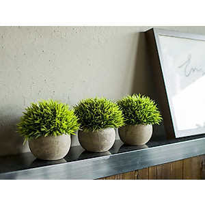 Opps Mini Artificial Plants Plastic Fake Green Grass Topiary Shrubs with Gray Pot for Home Décor – Set of 3
