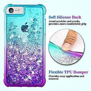 Ruky iPhone 6 6S 7 8 Case, iPhone SE 2020 & iPhone SE 2022 Case, Gradient Quicksand Series Glitter Bling Flowing Liquid Floating TPU Bumper Cushion Protective Women Girls Phone Case (Teal Purple)