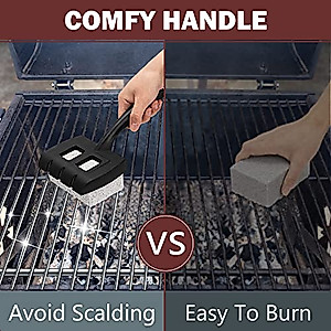 RadStar BBQ Grill Cleaning Blocks - 4 pcs with Handle. Great Grill Brush and Scraper for Grill Cleaning Made from Pumice Stone and is Bristle Free. Clean Grill Griddle and cast Iron