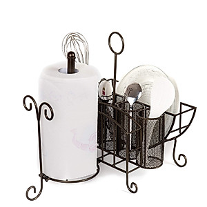 VANRA Metal Rack Flatware Caddy Buffet Caddy Organizer for Silverware, Plates, Utensils, Flatware, Napkins, Cutlery with Paper Towel Holder, Loop Handle